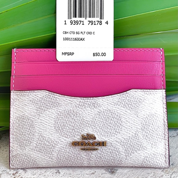 Coach | Bags | New Coach Card Case Pink Smooth Upperwhite Gray Pebble ...